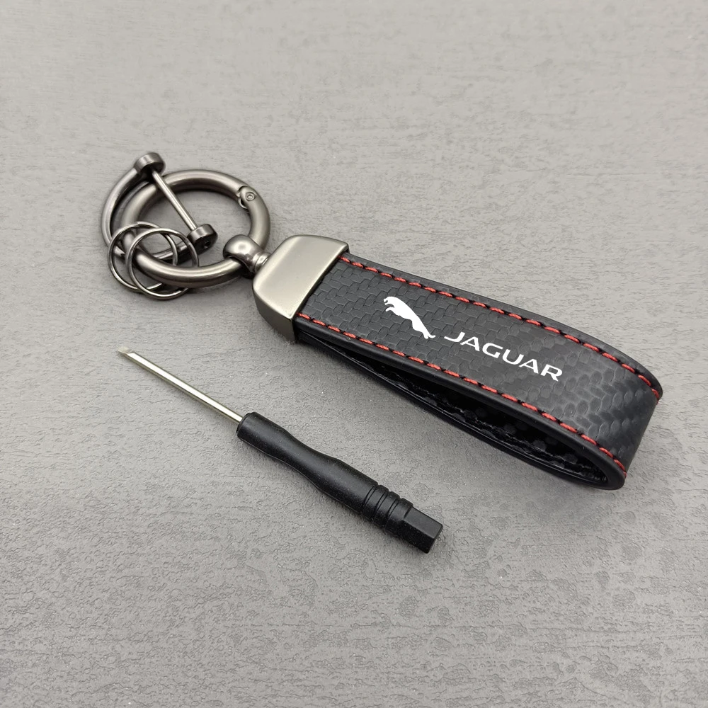 Carbon-fiber-Leather-Car-Styling-Keyring-Anti-lost-Keychain-for-Jaguar ...