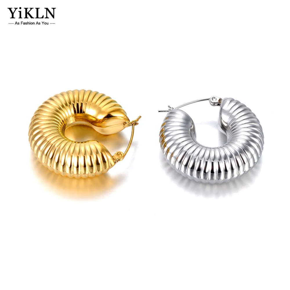 YiKLN-18k-PVD-Gold-Plated-Chunky-Hoop-Earrings-For-Women-Stainless ...