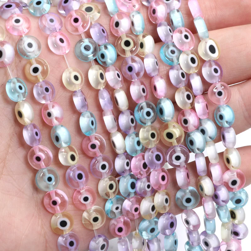 6-8-10mm-Flat-Round-Lampwork-Beads-Evil-Eye-Glaze-Glass-Beads-For ...