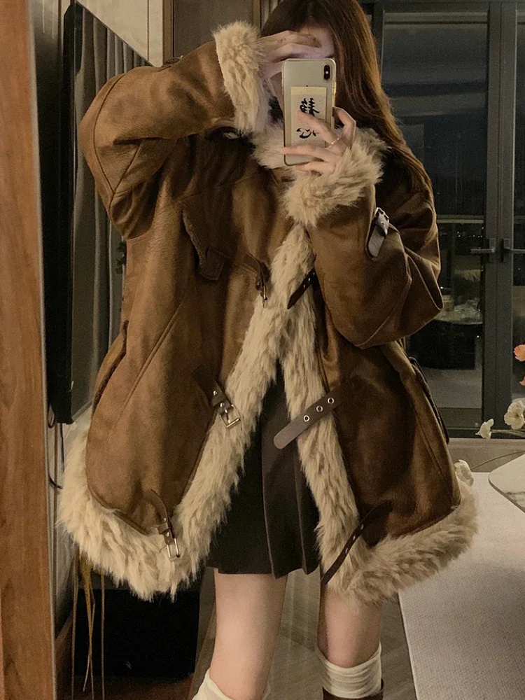 American-Vintage-Coats-for-Women-Stand-Neck-Warm-Thicken-Fluffy-Design ...