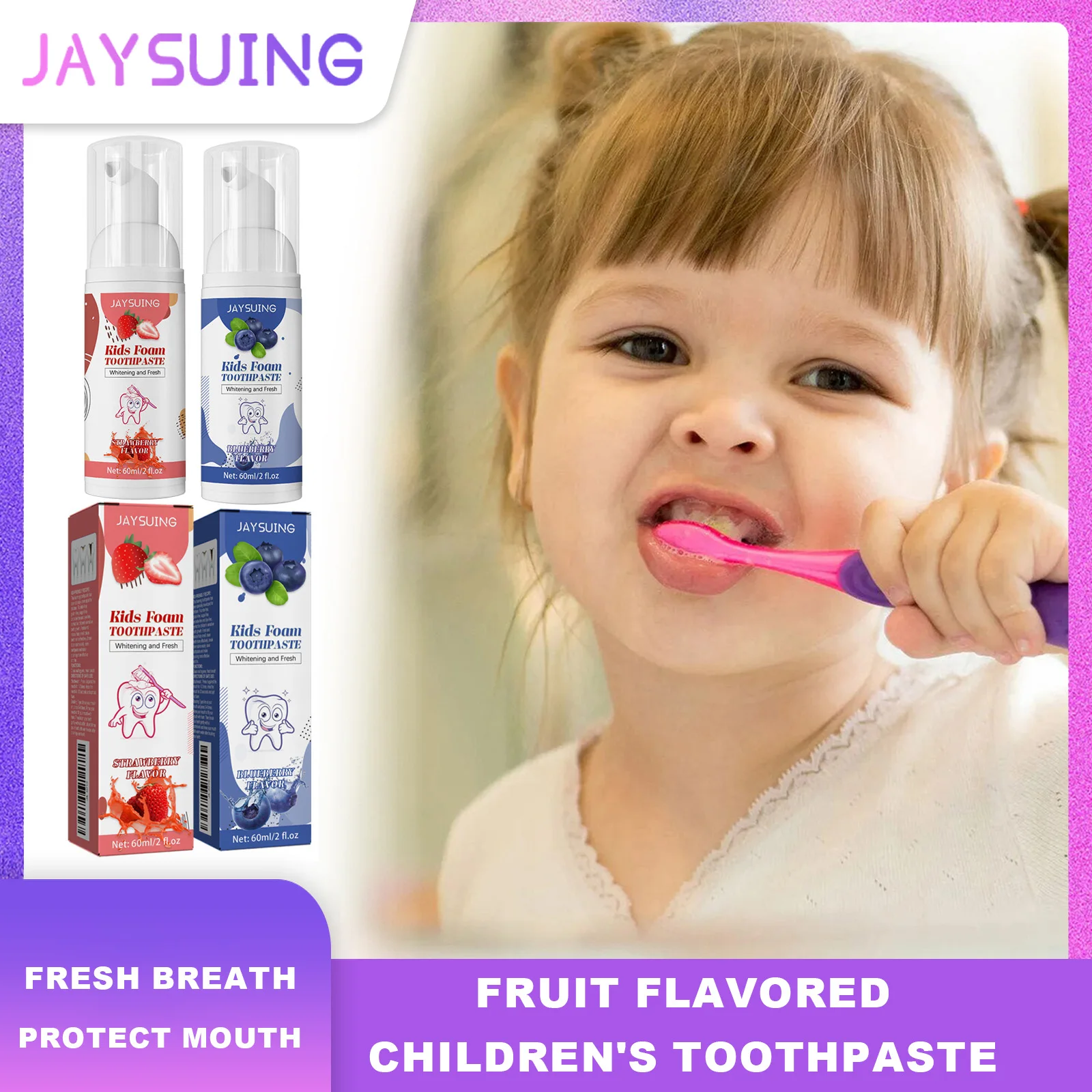 Jaysuing Strawberry Flavored Children Foaming Toothpaste Yellow Stain ...