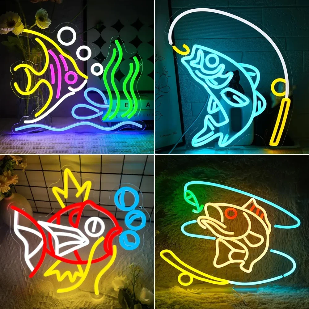 Fishing Neon Sign Dimmable Room Decoration Fly Fishing Neon Sign for ...