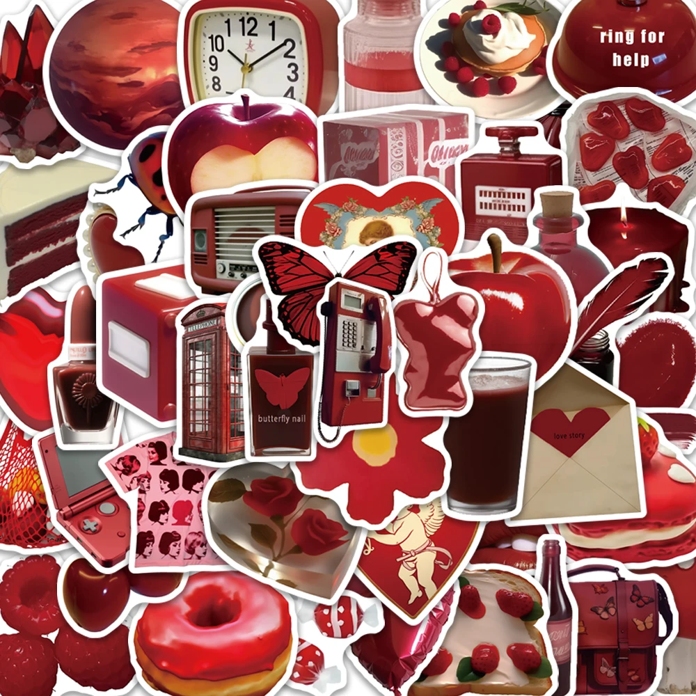 10-50PC-INS-Style-Vintage-Red-Simple-Stickers-Aesthetic-DIY-Decals ...
