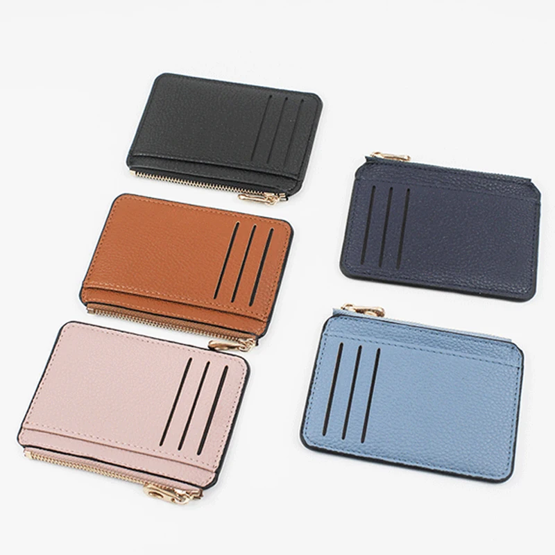 Mini Ultra-thin Zipper Card Case For Women Men Classic Solid Color ...