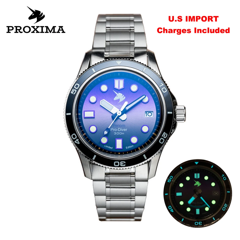 Proxima PX1747 Men Mechanical Watches C3 BGW9 Sunburst Dial Sapphire ...