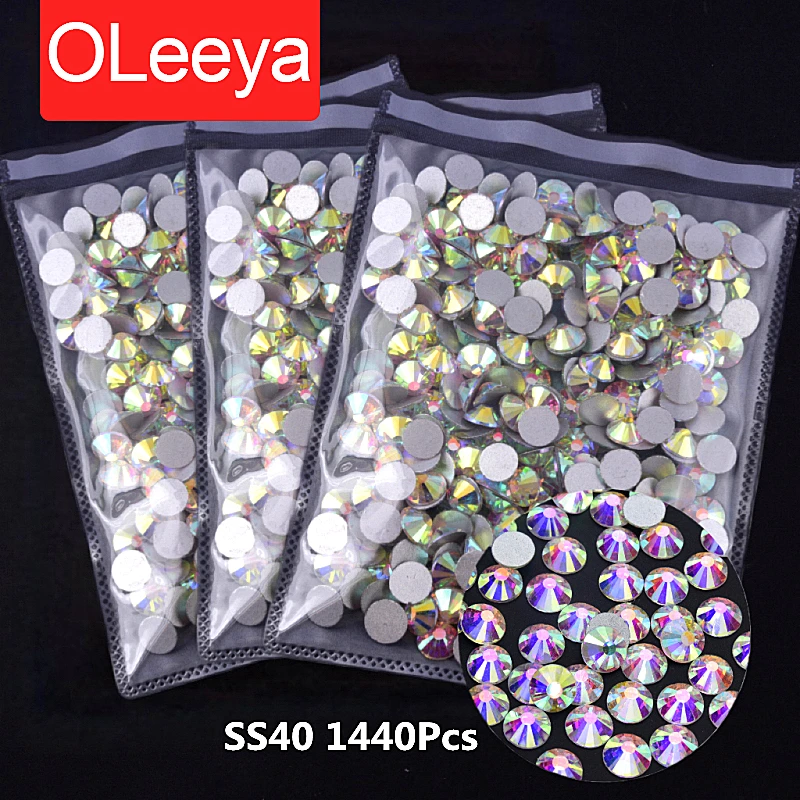 Oleeya 1440Pcs Non Hotfix Rhinestones SS40 Flatback Glitter Crystal in ...