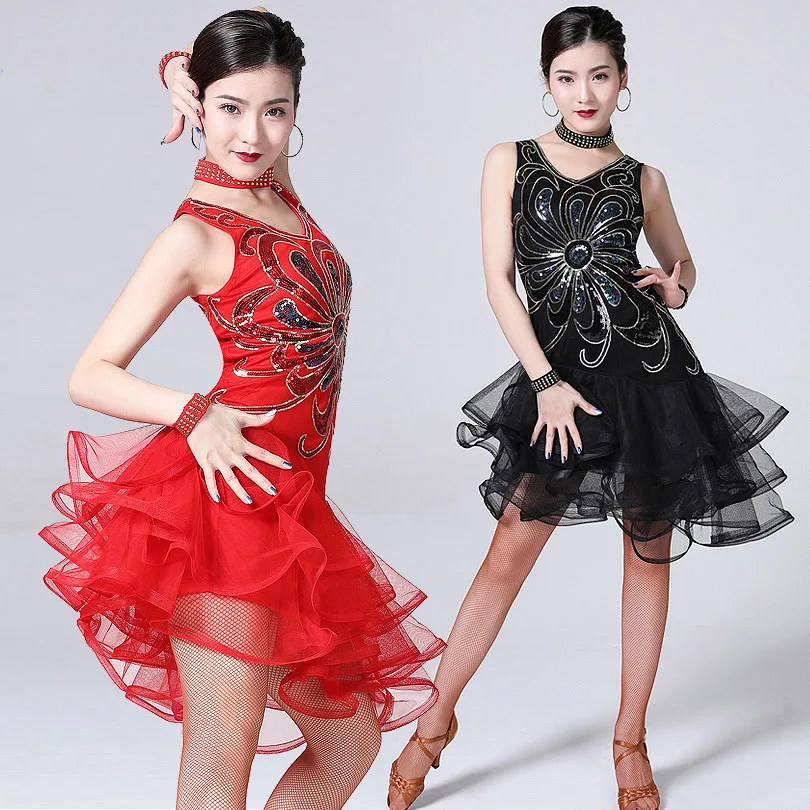 Women-s-Modern-Dance-Dress-Latin-Dance-Wear-Sequins-Mesh-Performance ...