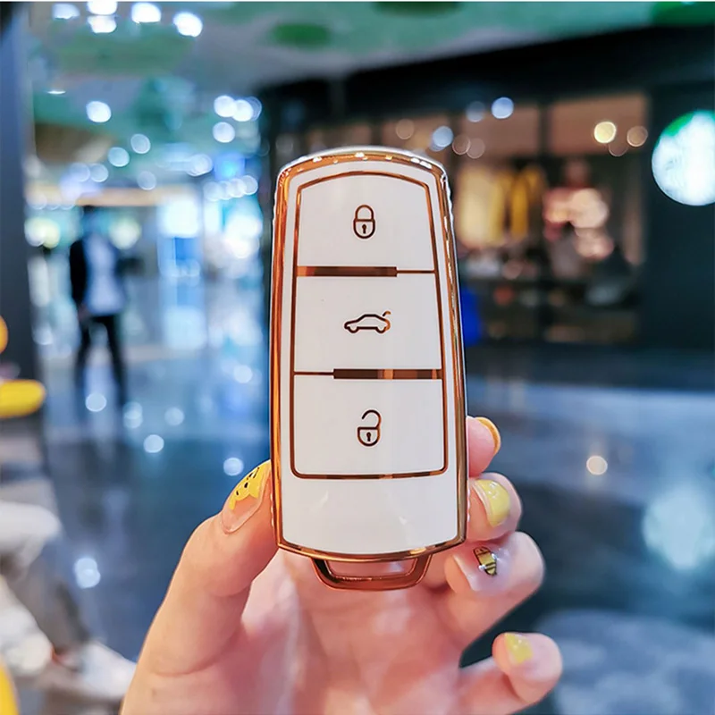 Vw 폭스바겐 Cc 파사트 CC b6 b7 스타일링 프로텍터 쉘 스킨 홀더, 3 버튼 도금 TPU 키 포브 케이스 커버 ...