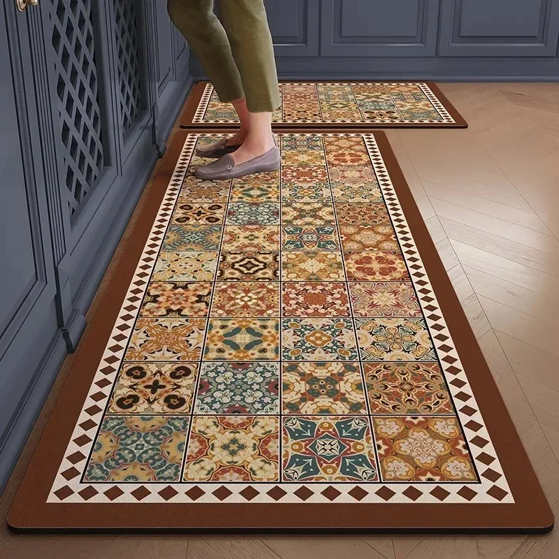 Retro-Kitchen-Floor-Mat-Oil-proof-Waterproof-Anti-fouling-PVC-Home-Rug ...