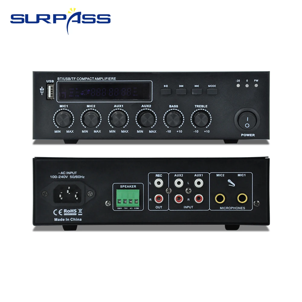 Compact Bluetooth Mixer Amplifier 60w Tabletop Mini Pa Background Music ...