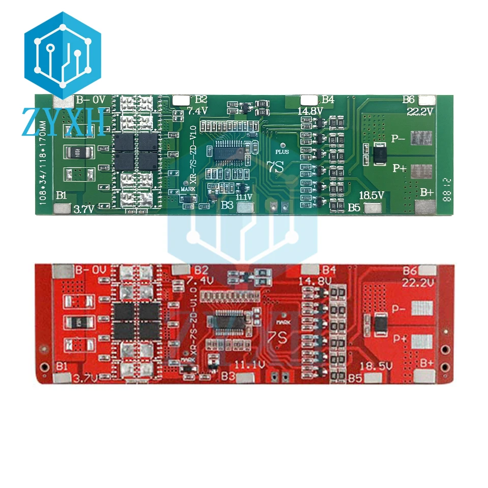 BMS 7S 24V 10A 15A 20A 30A Li-ion 18650 Battery Charge Board with ...