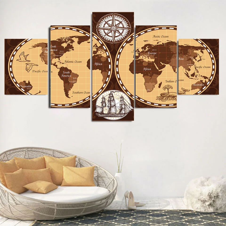 Pintura en lienzo de mapa del mundo Retro, carteles e impresiones de ...