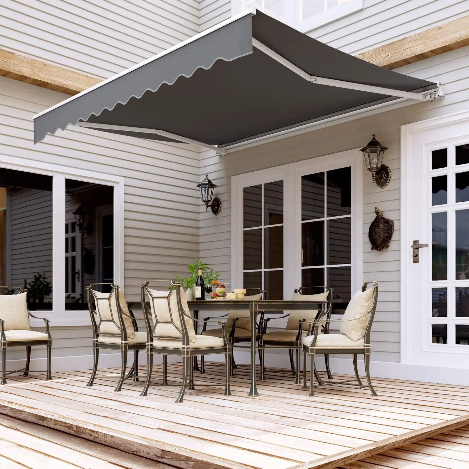 Motorized Patio Retractable Awning Articulated arm awning, UV50+ Sun ...