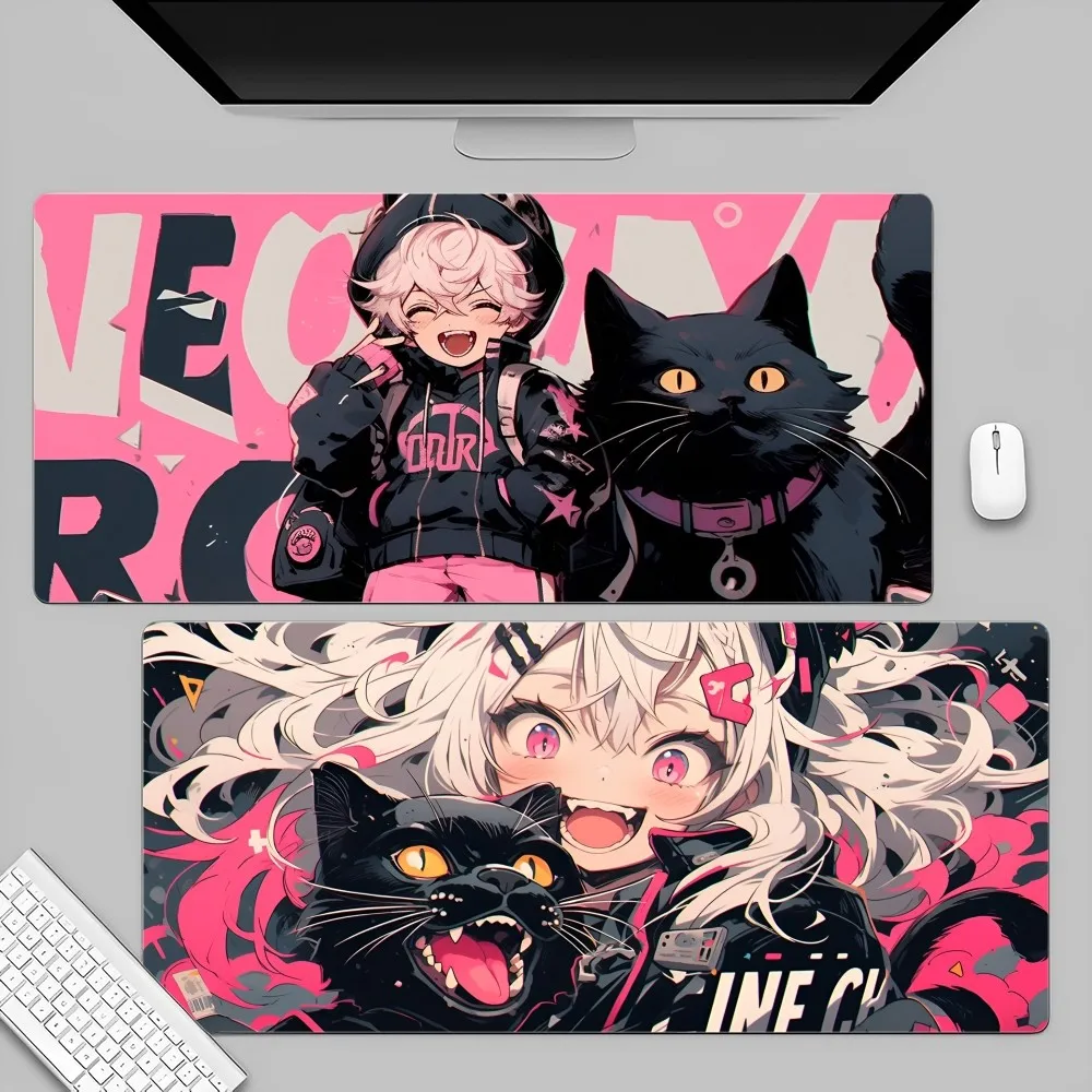 Girl CAT Mousepad 80x30cm XL Lockedge Office Computer Desk Mat Table ...