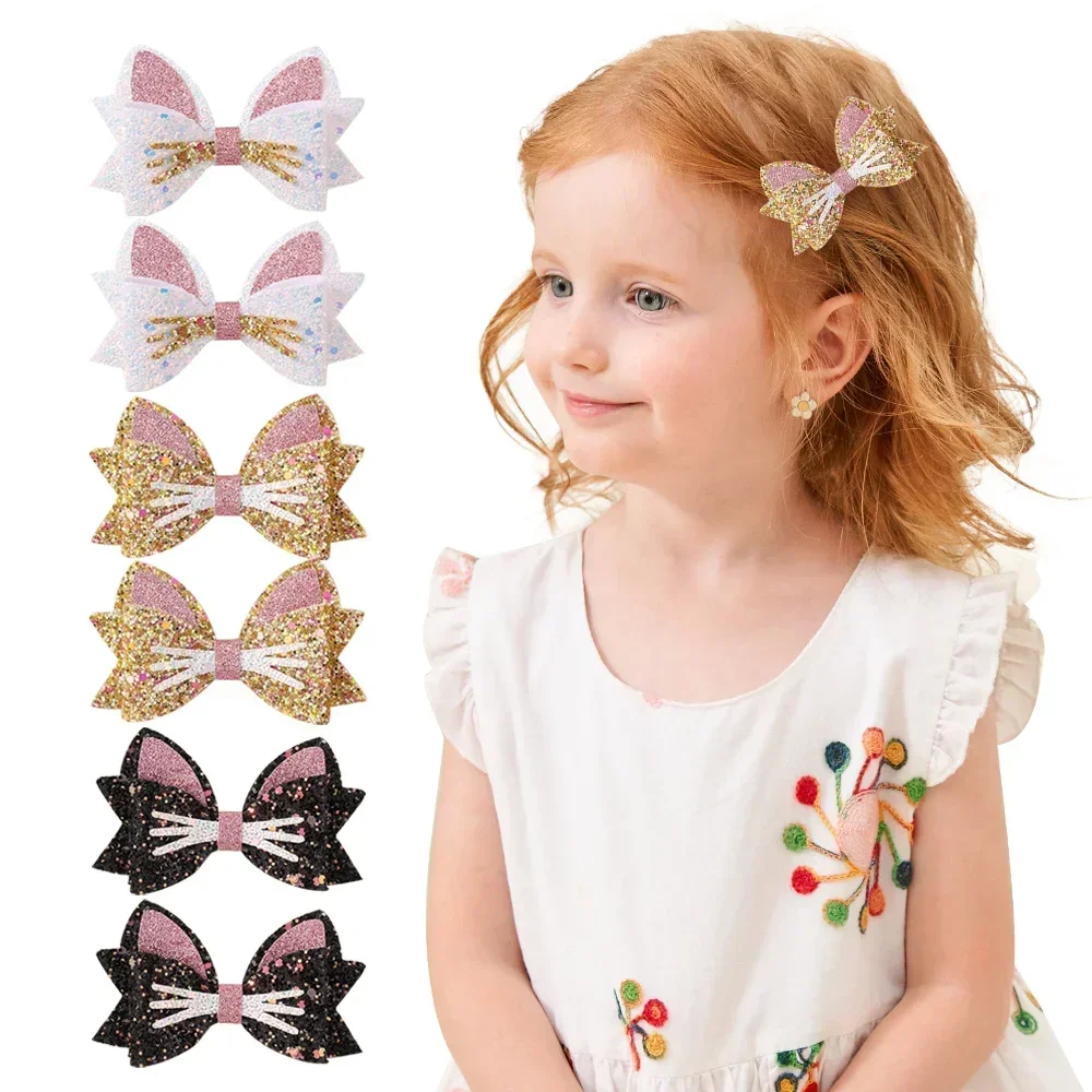 Rainbow Bows 2Pcs Cat Hair Bows Hairclip for Girls Sequin Headclips ...