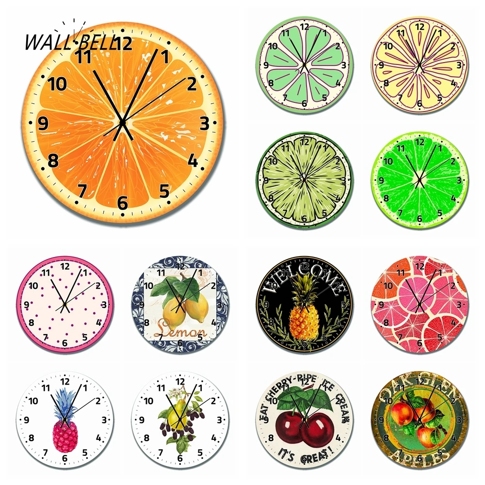 Orange-Lemon-Fruits-Wall-Clock-In-the-Kitchen-Pineapple-Modern-Design ...