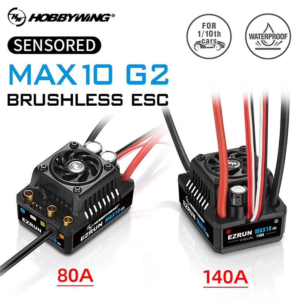 Hobbywing-RC-ESC-MAX10-G2-80A-140A-Sensored-Brushless-2-4S-Waterproof ...