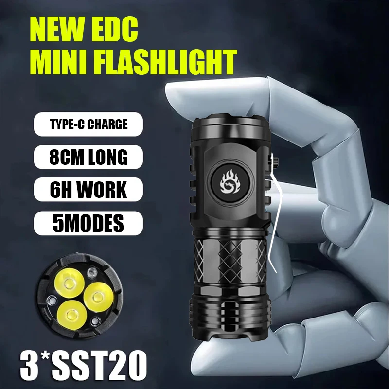 New-Powerful-Mini-LED-Flashlight-Built-in-Battery-Type-C-Rechargeable ...