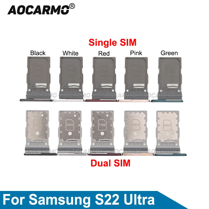 Aocarmo 삼성 갤럭시 S22 울트라 S22U 싱글 & 듀얼 SIM 카드 Sim 트레이 카드 슬롯 홀더 교체 부품 ...