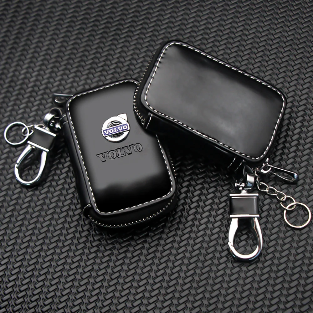 Leather-Car-Key-Case-Protection-Auto-Key-Bag-Key-Chain-Cover-For-Volvo ...