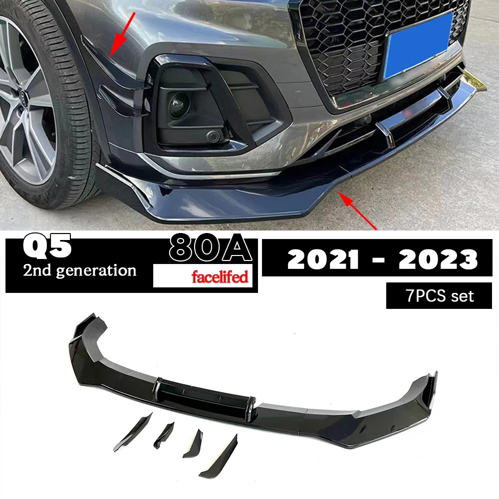 7PCS-Q5-Add-on-Style-Front-Lower-Bumper-Lip-Spoiler-Side-Canards-for ...