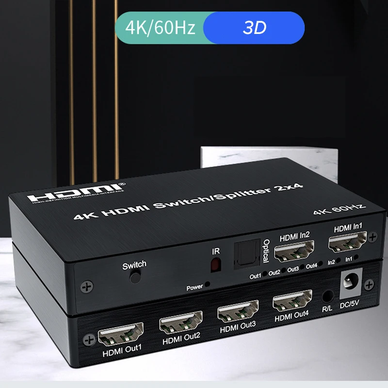 4K-60Hz-2x4-Switch-2-In-4-Out-HDMI-compatible-5M-30M-Extend-Splitter ...
