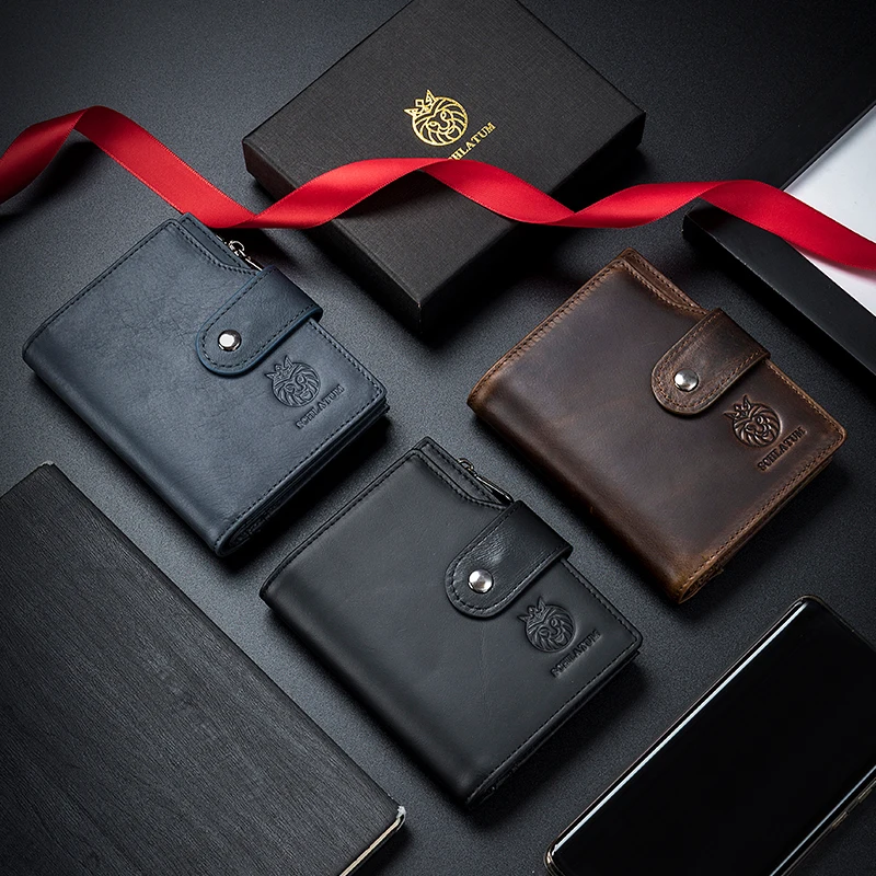 SCHLATUM Men's Wallet Genuine Leather Men Business Wallet RFID Men Card ...