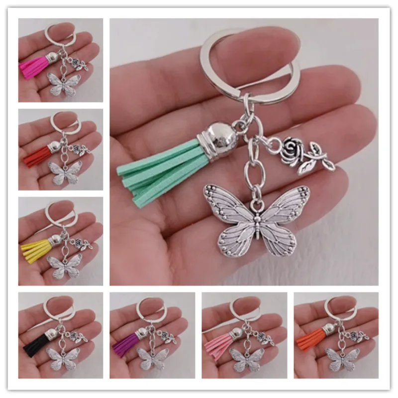 Lovely-Butterfly-And-Flower-Keychain-Animal-Garden-Key-Ring-Colorful ...