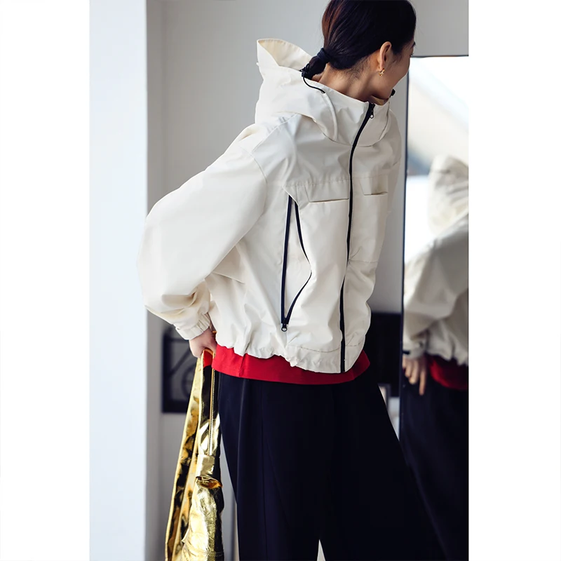 MICOCO-W2205C-Hooded-draw-rope-color-contrast-zipper-casual-short-coat ...