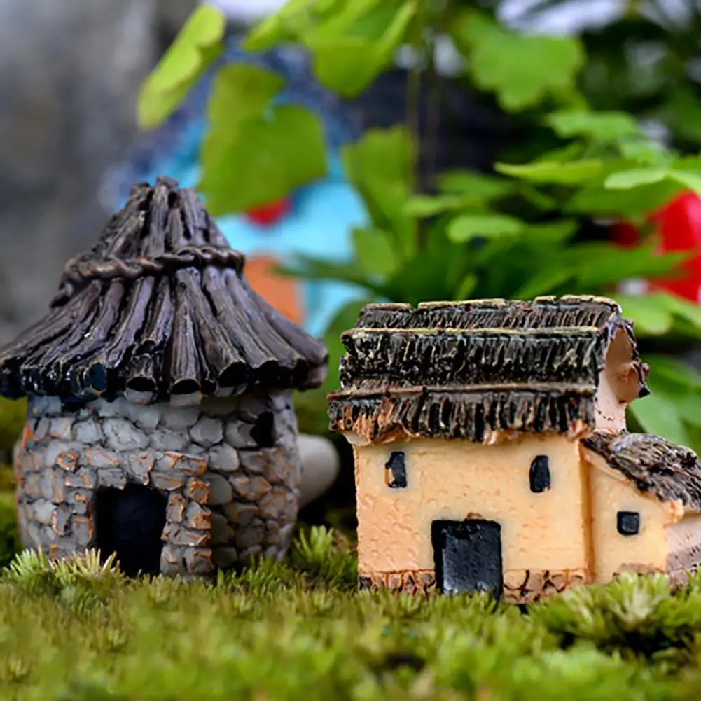 1pc Resin Thatched Cottages House Miniature Garden Figurine Mini Craft ...