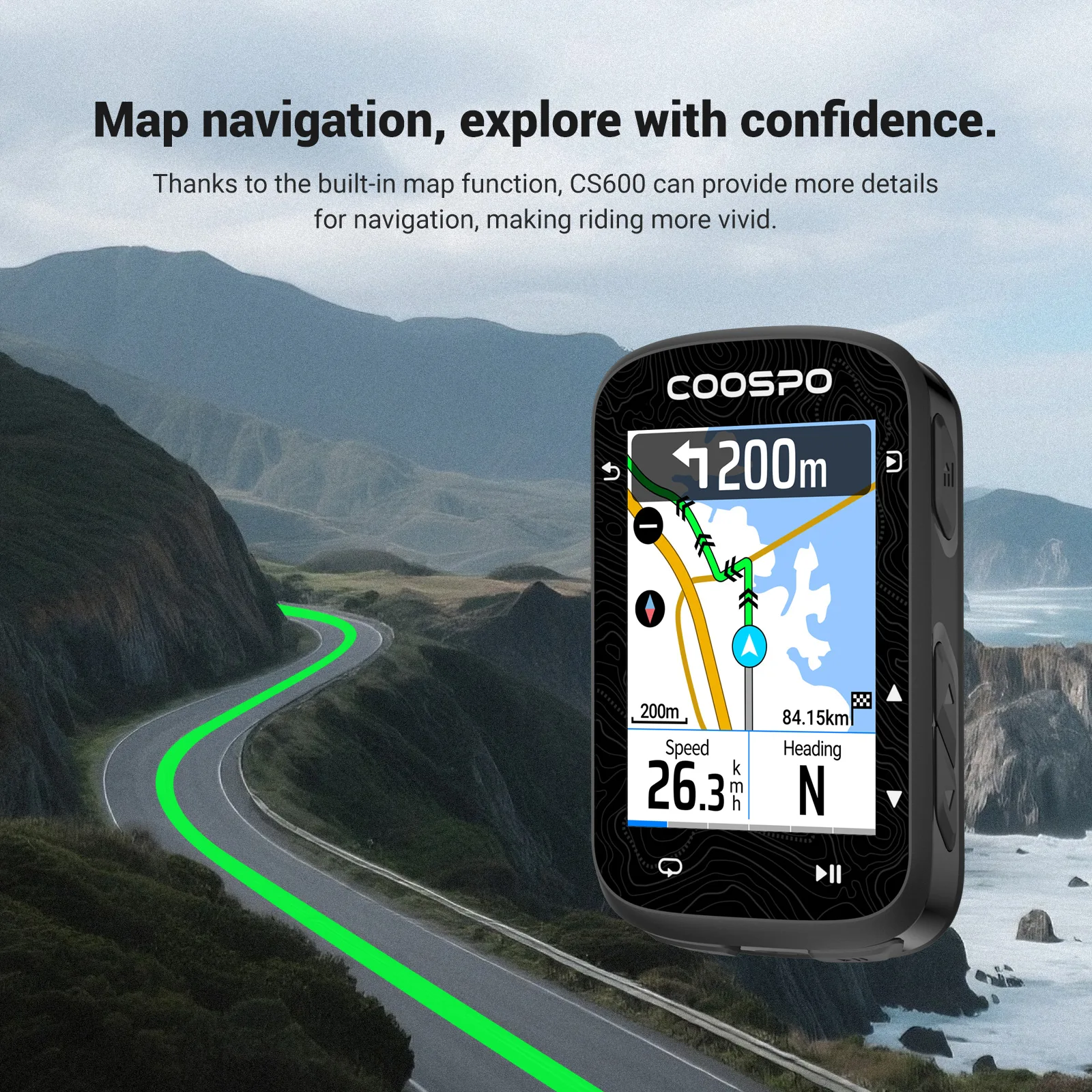 CS600 IPX7 2.4" Touch-screen Bike Computer GPS Colorful Map Navigation ...