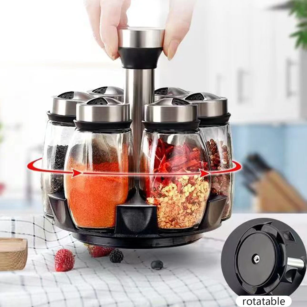 6pcs Condiment Bottle Set with Rotatable Base Leakproof Moisture-proof ...