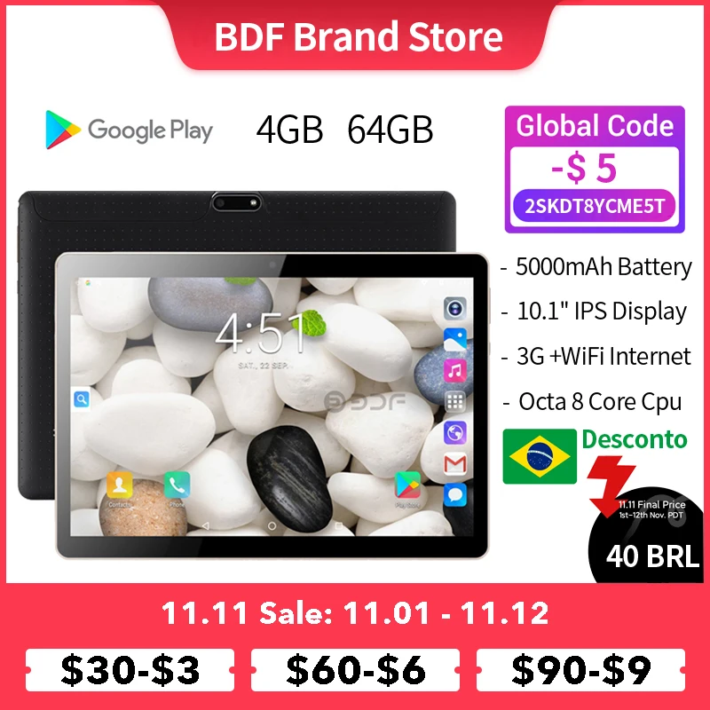 Novo 10.1 Polegada comprimidos android 9.0 octa núcleo telefone chamada ...