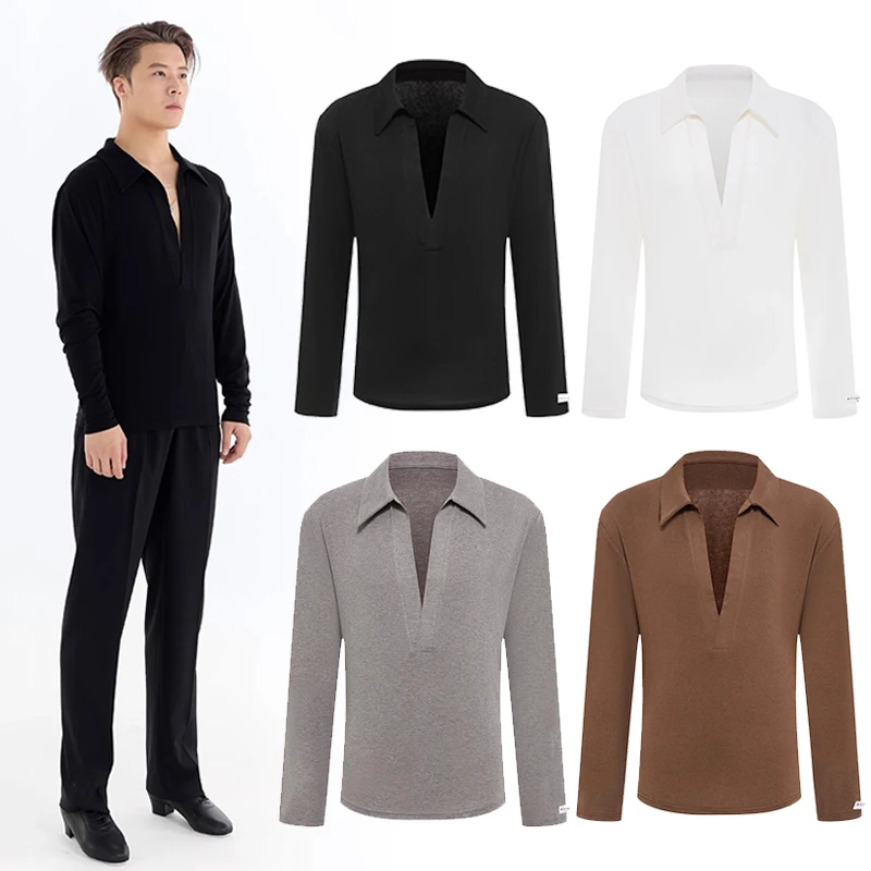 2025 DUYQ Male Shirt Latin Dance Top For Men Deep V-Neck Top Samba ...