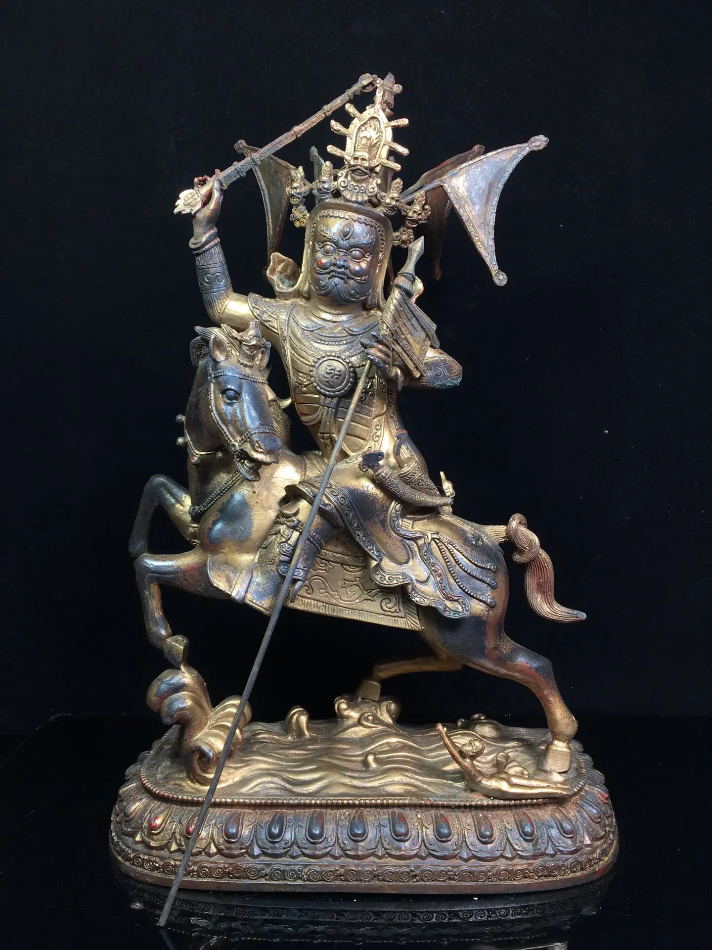 16"Tibetan Temple Collection Old Bronze Cinnabar King Gesar horse ...
