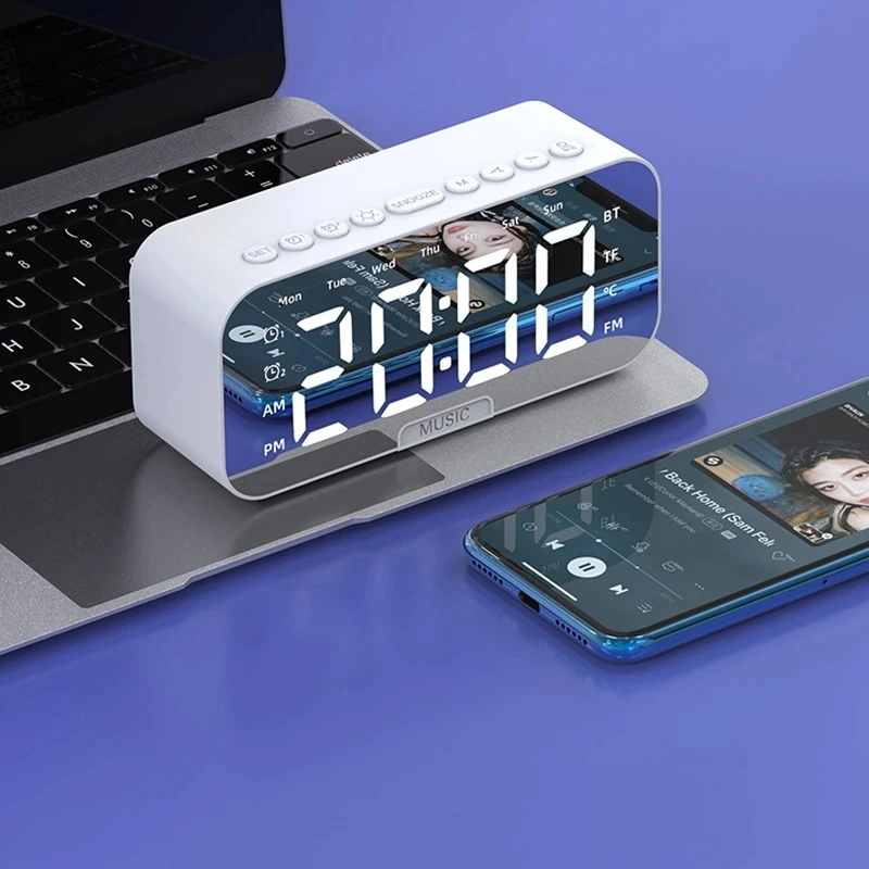 Desktop-Alarm-Clock-Bluetooth-wireless-audio-mini-LED-mirror-digital ...