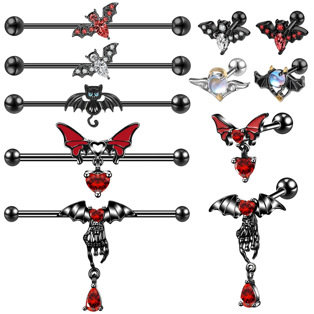 AOEDEJ 14/16G Bat Long Earrings Crystal Bat Drop Ear Studs Punk ...