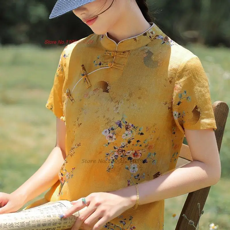 2024-chinese-vintage-dress-qipao-women-national-flower-print-dress ...