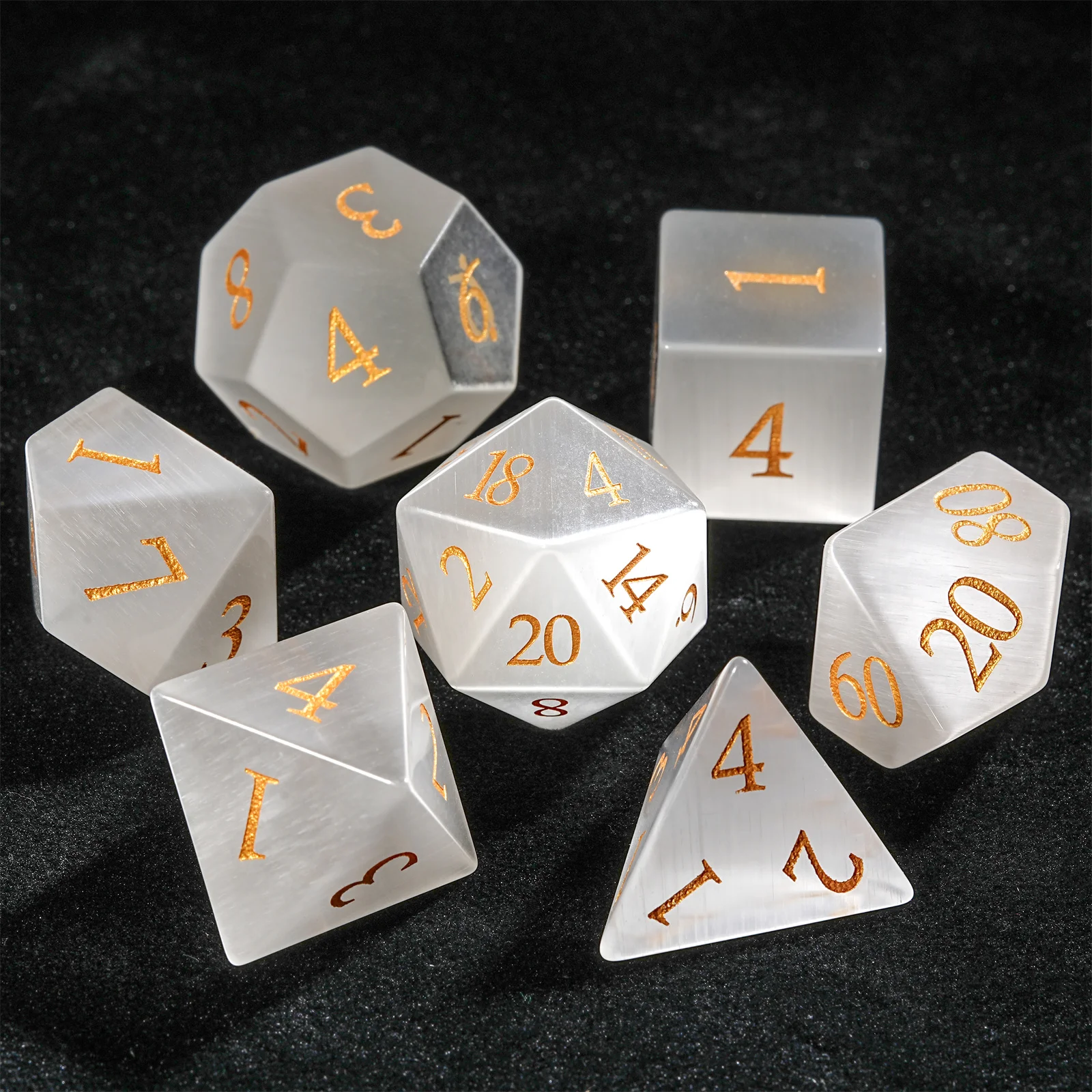 7pcs DND Dice White Jade Gemstone Dice Golden Word Dice Set Multi-sided ...