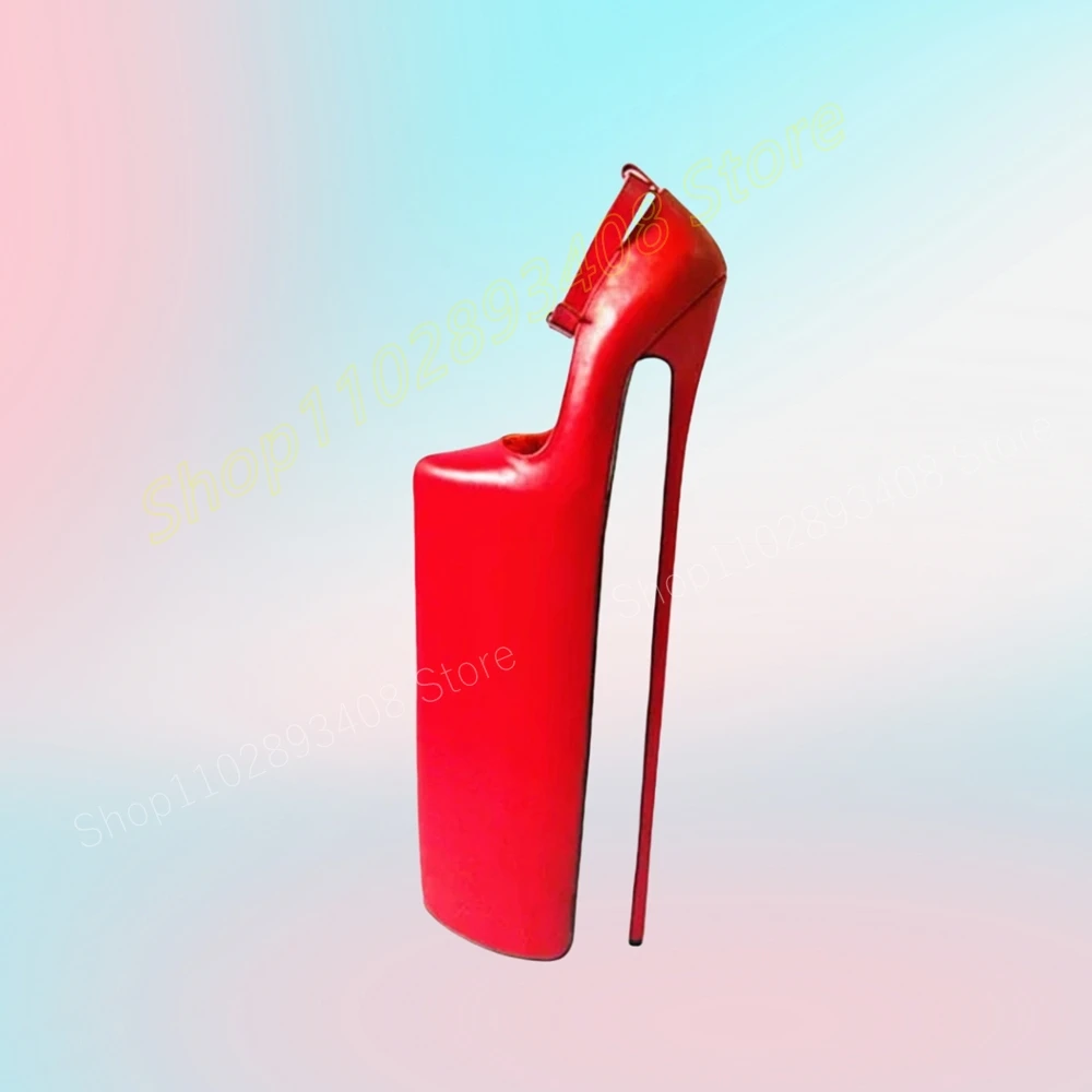 Red Ankle Buckle Extreme Dance Pumps Super Stiletto High Heel Patent ...