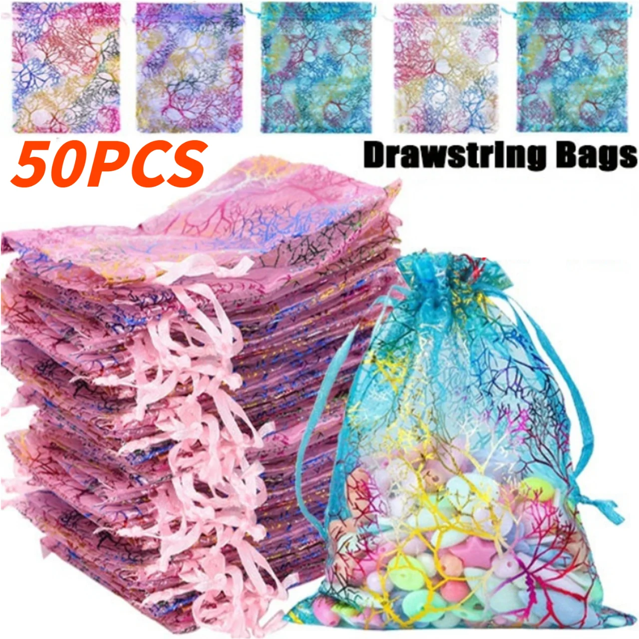 50PCS Colorful Organza Bag,Jewelry Packaging Bag,Wedding Gift ...