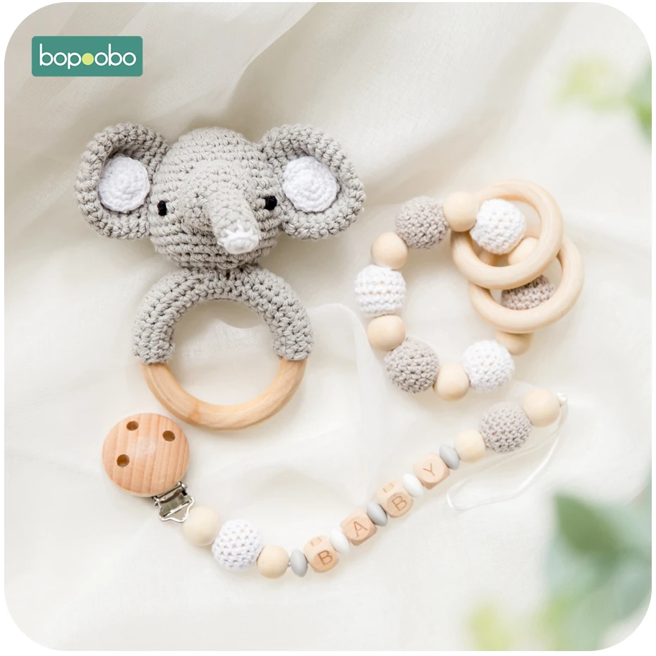 Bopoobo 1pc Baby Teether Silicone Beads Wooden Baby Pacifier Chain Baby ...