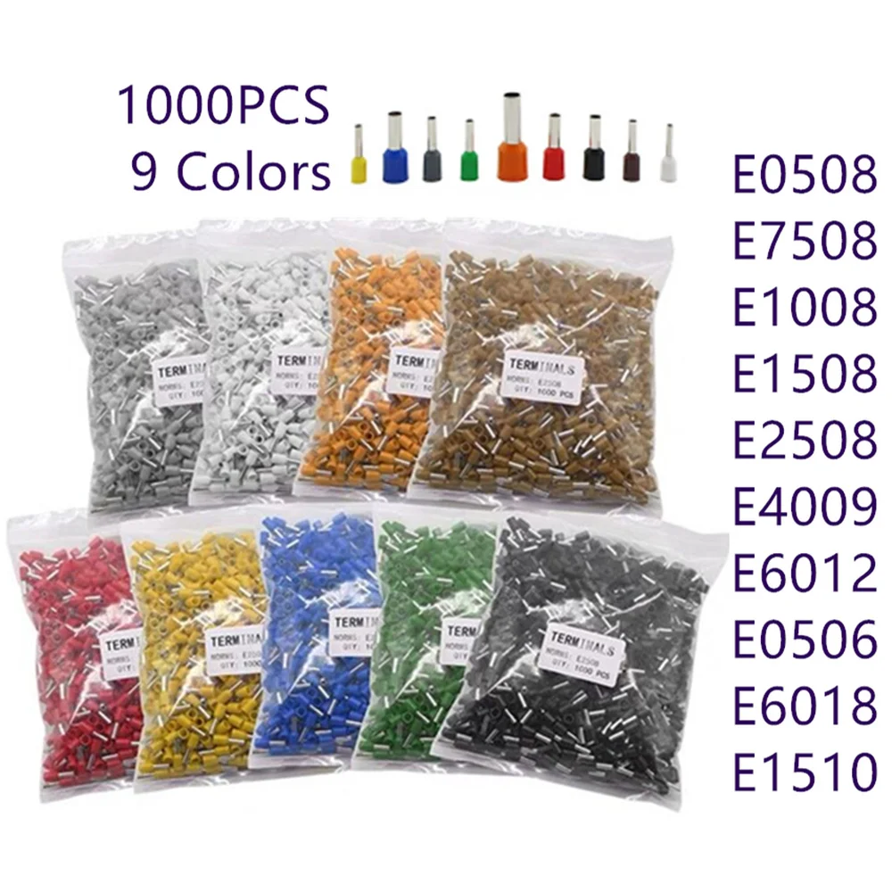 1000pcs-Pack-E0508-E7508-E1008-E1508-E2508-Insulated-Ferrules-Terminal ...
