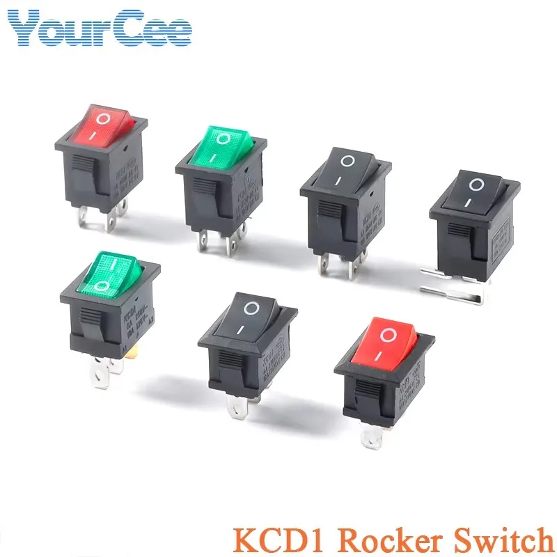 5Pcs KCD1-110 KCD1 Mini Thin Flat Rocker Switch 2 Pin Red Black 9.5 ...