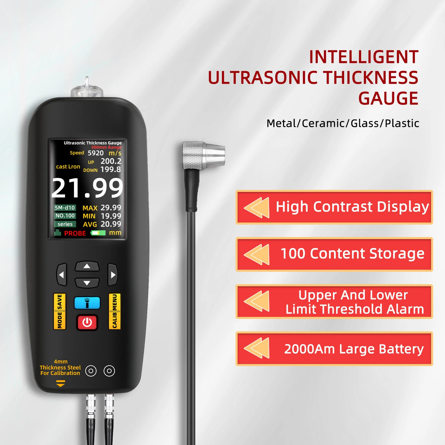 Ultrasonic Digital Thickness Gauge Metal Glass Steels Aluminum ...