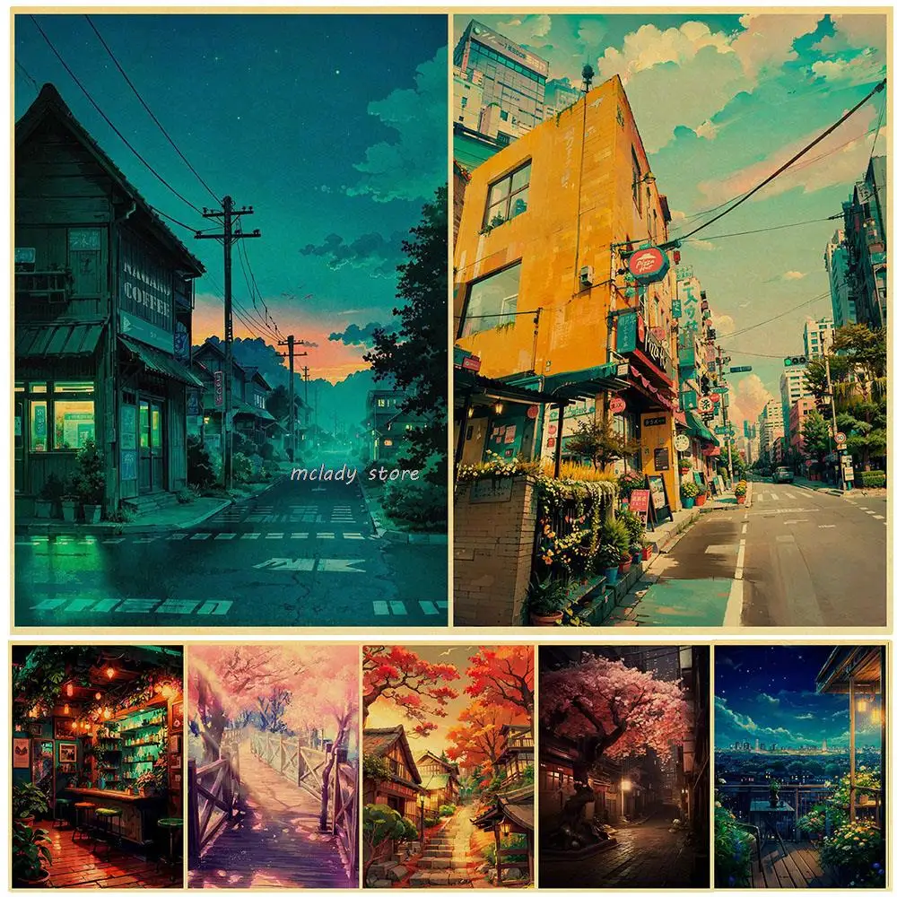 City-Life-Poster-Vintage-Kraft-Paper-Canvas-Painting-Room-Wall-Cafe ...