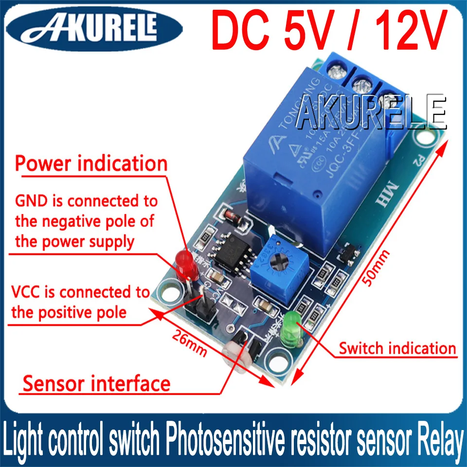 Light-control-switch-Photosensitive-resistor-sensor-Relay-module-Light ...