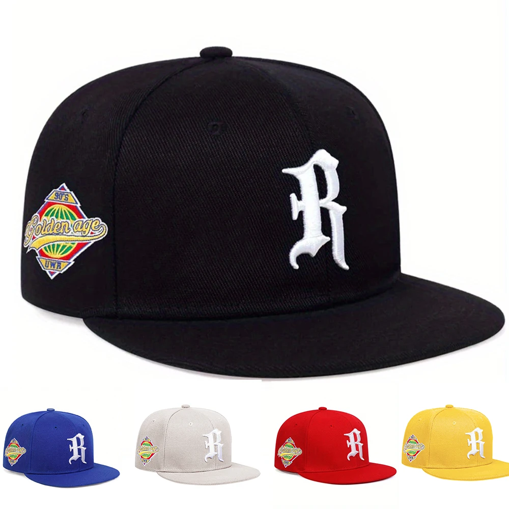 Men-s-R-Embroidery-Baseball-Cap-Snapback-Hat-Solid-Color-Hip-Hop-Caps ...