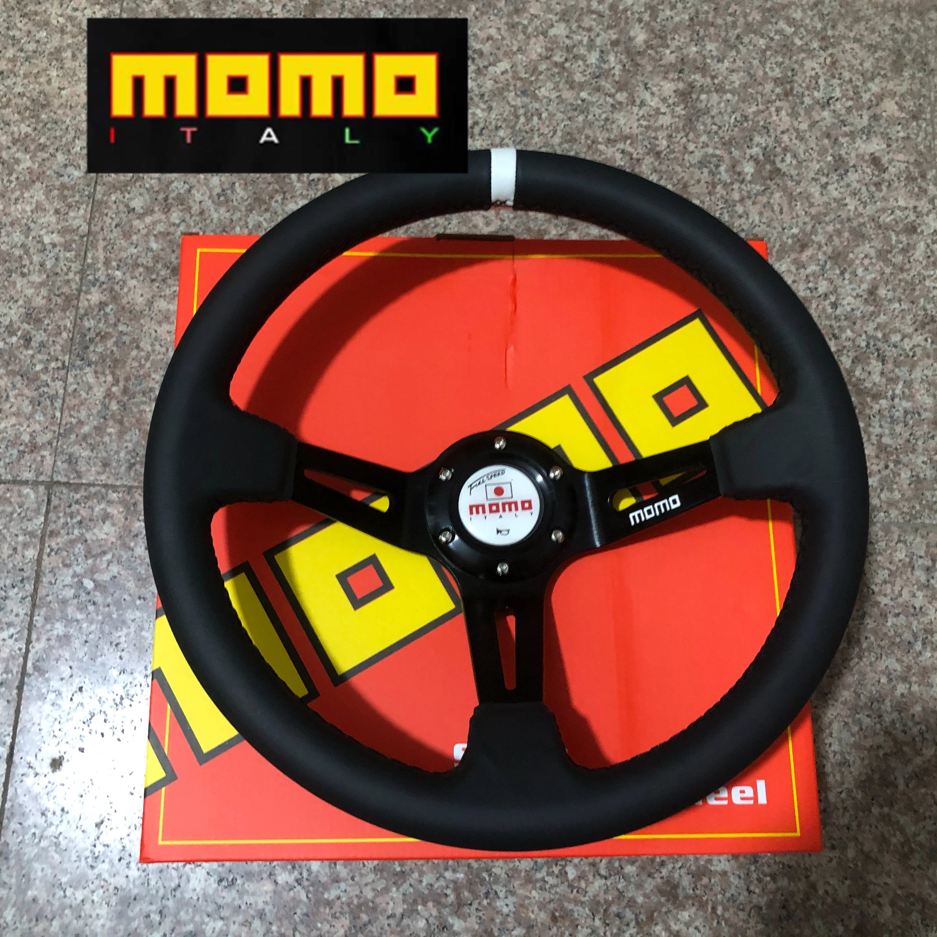 Universal-350MM-Racing-Drift-MOMO-Steering-Wheel-Car-Real-Leather-JDM ...