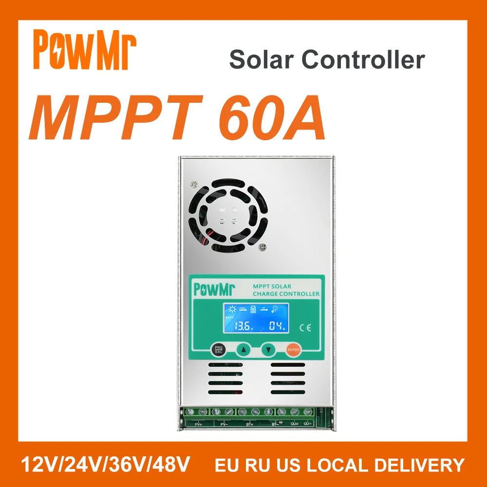 PowMr 60A MPPT Solar Charge Controller Backlight LCD 12V 24V 36V 48V Regulator Max 190V Solar ...